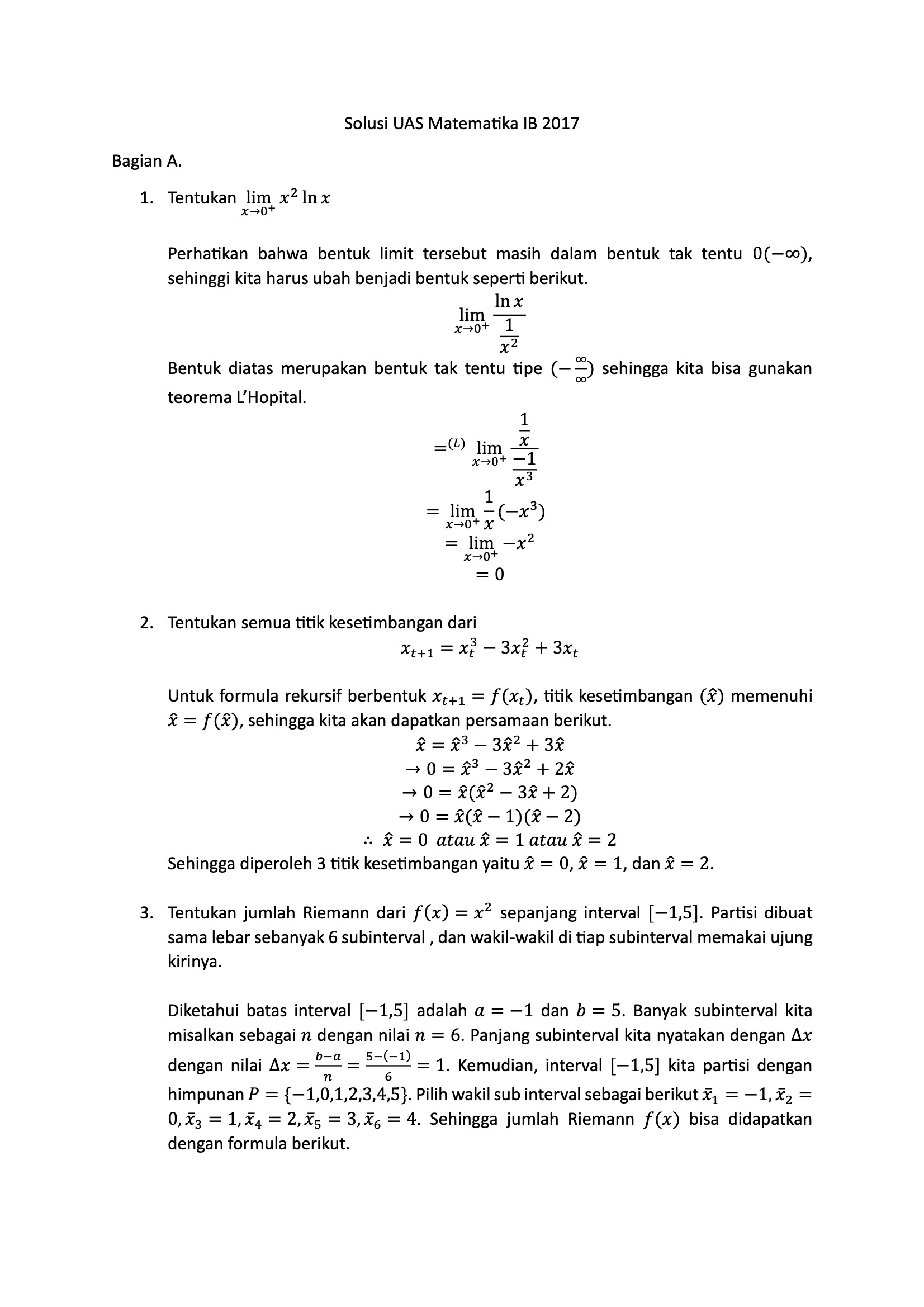 Solusi UAS Matematika IB 2017 | MES Consulting Solusi UAS Matematika IB 2017 | MES Consulting